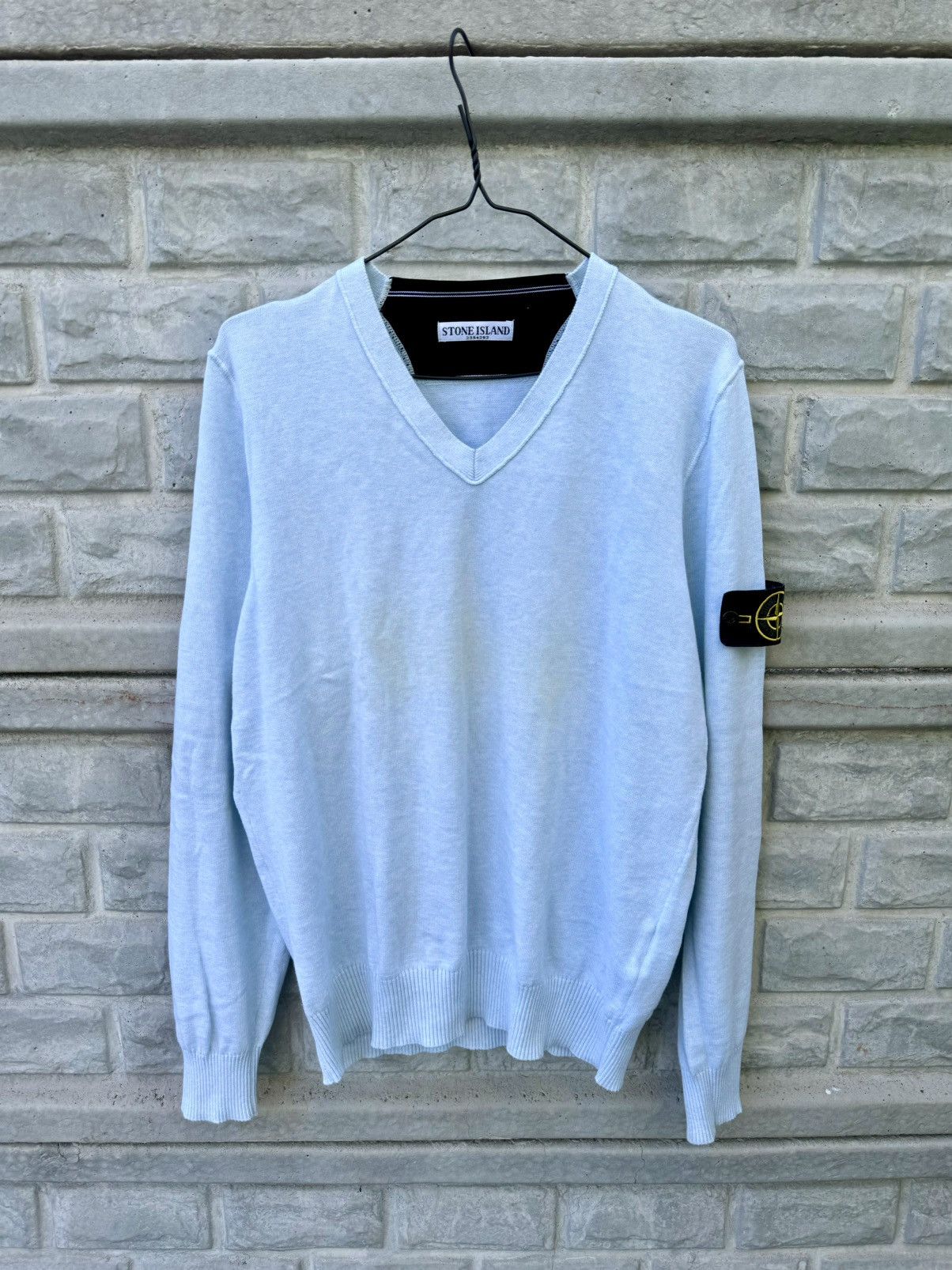 Massimo Osti × Stone Island × Vintage Vintage Stone Island Knitted Baby Blue Sweater 90s | Grailed