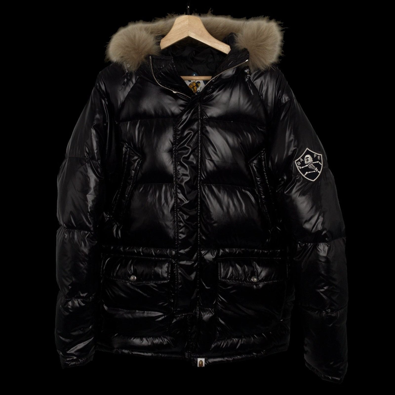 Bape MOUNTAIN FOOT Fur Hooded Down Jacket (Black) | Grailed
