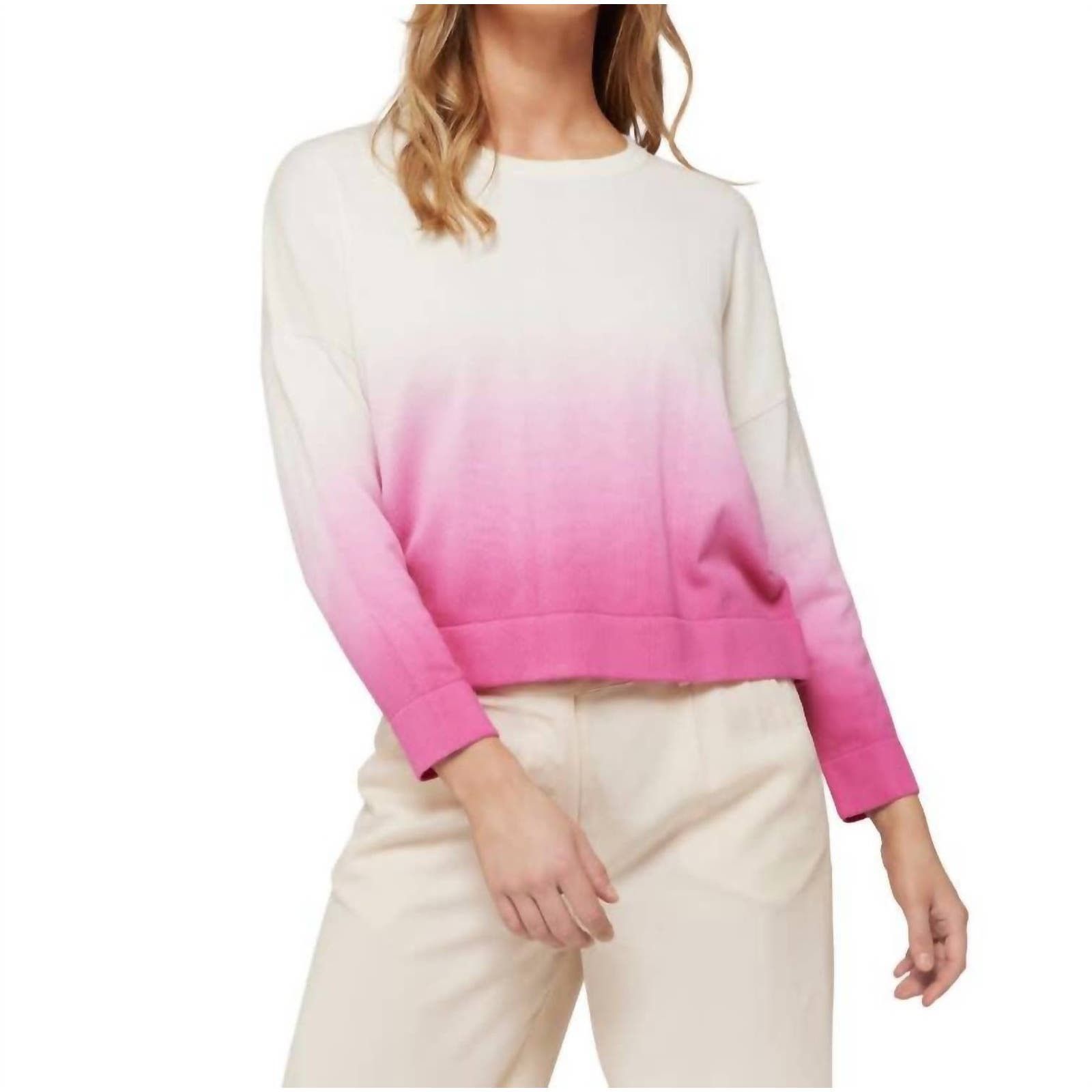 Brodie Cashmere BRODIE CASHMERE Wispr Dip Dye Victory Crew In Neon Pink ...