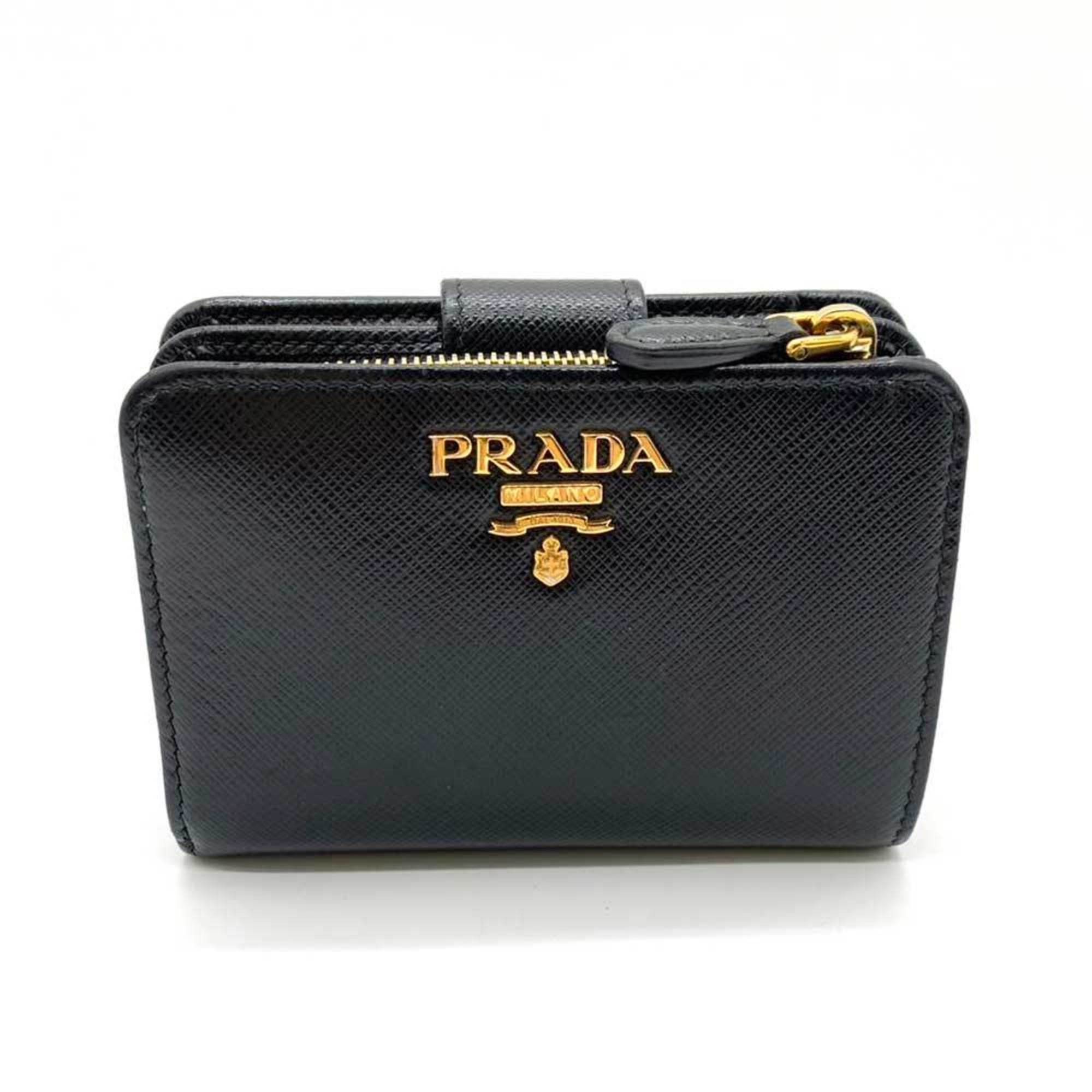 Prada Prada Wallet Compact Nero Black Bi-fold L-Shape Women's Saffiano ...