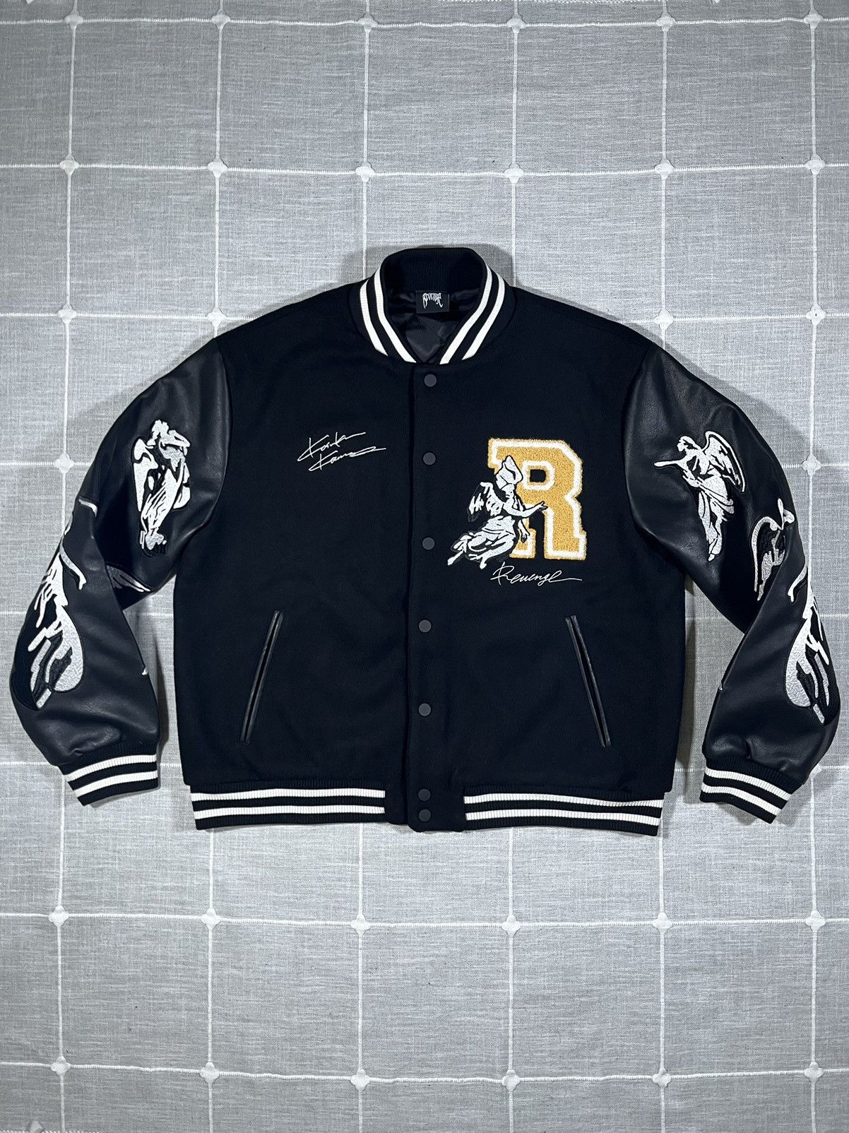 Revenge REVENGE KOSUKE KAWAMURA BLACK VARSITY JACKET | Grailed