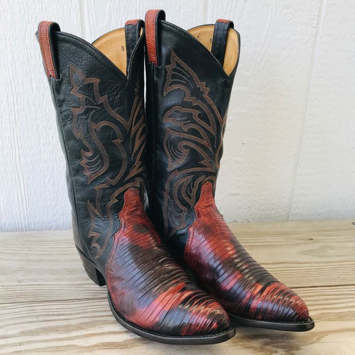 Tony Lama Tony Lama Teju Lizard Men Black Leather Cowboy Western Boots ...