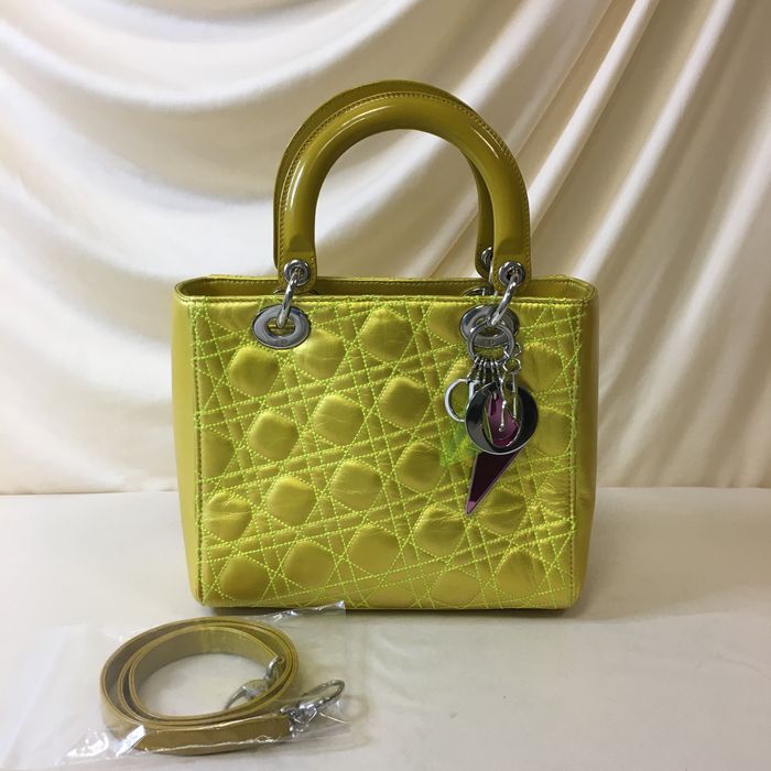 Dior Christian Dior Yellow Lady Dior Metallic Leather Cannage Sku ...