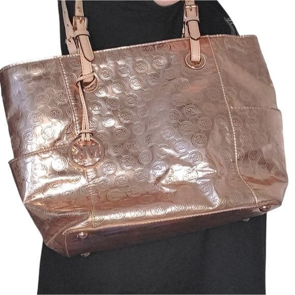 Michael Kors Michael Kors Bag Rose Gold Patent Leather Tote Shoulder ...
