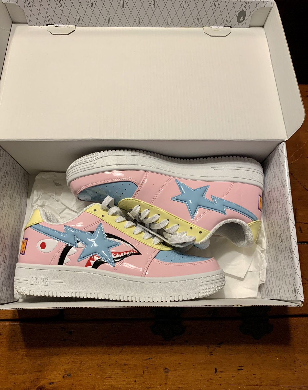 Bape A Bathing Ape Bapesta 20th Anniversary Patent Pink Shark | Grailed