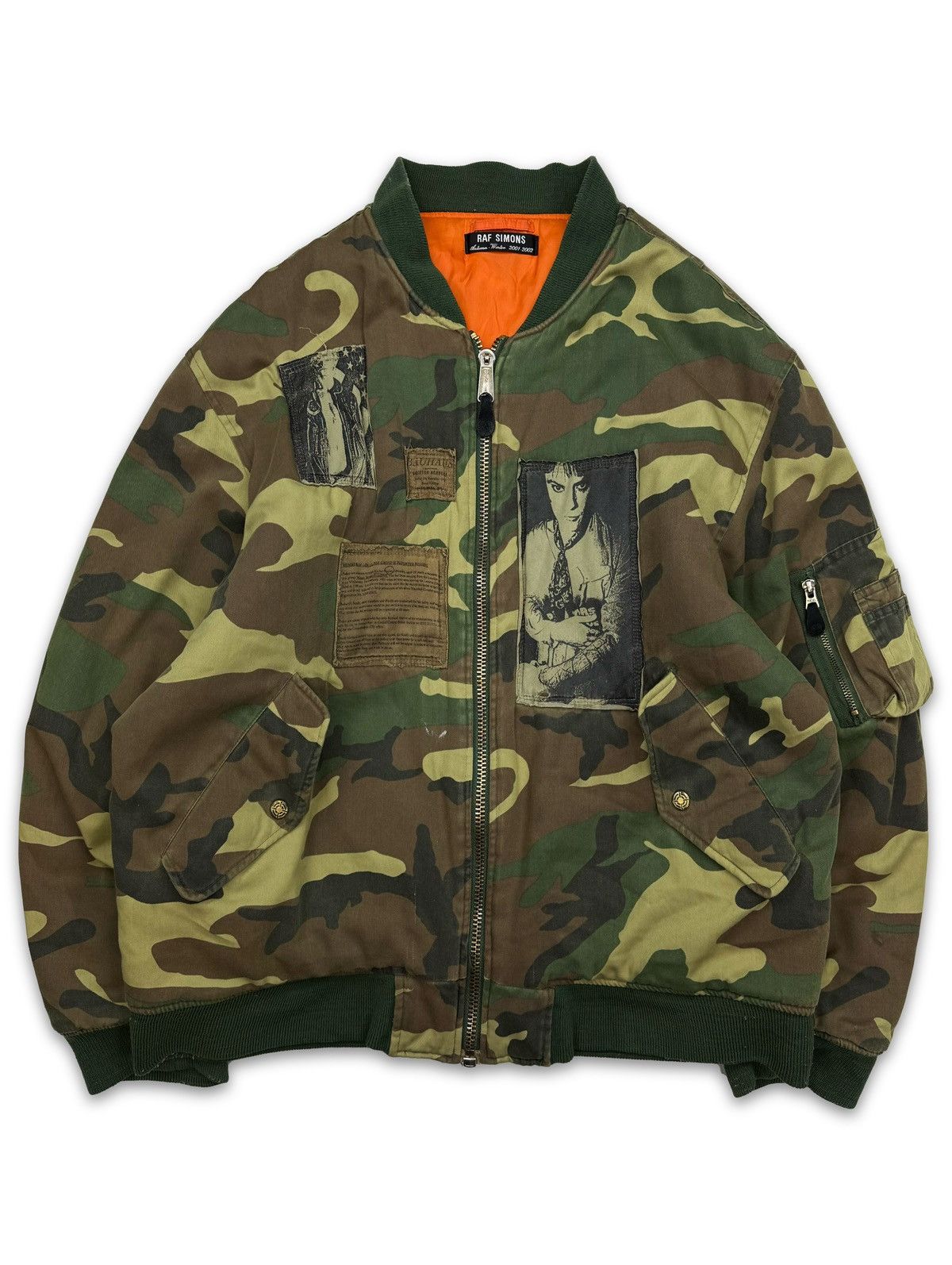 Raf Simons AW01 Raf Simons Riot Riot Camouflage Patched Bomber Jacket ...