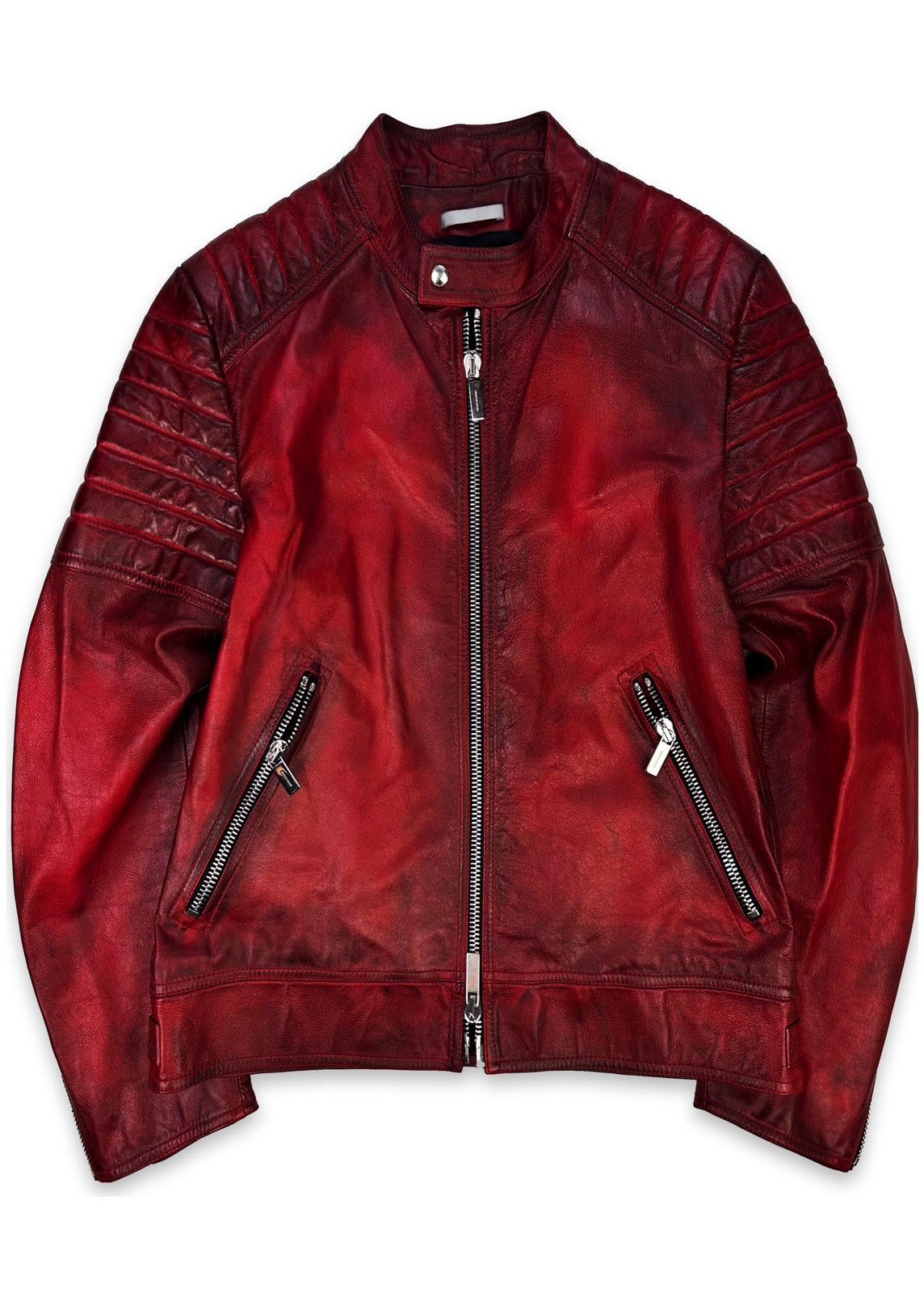 Dior Dior Homme ‘Ribbed’ Blood Red Patina Leather Biker Jacket | Grailed