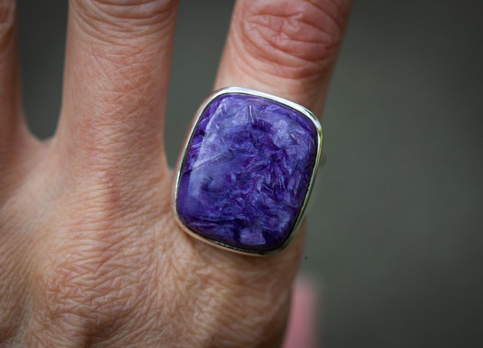 Handmade Charoite Ring Large Charoite Sterling Silver Ring Mens | Grailed