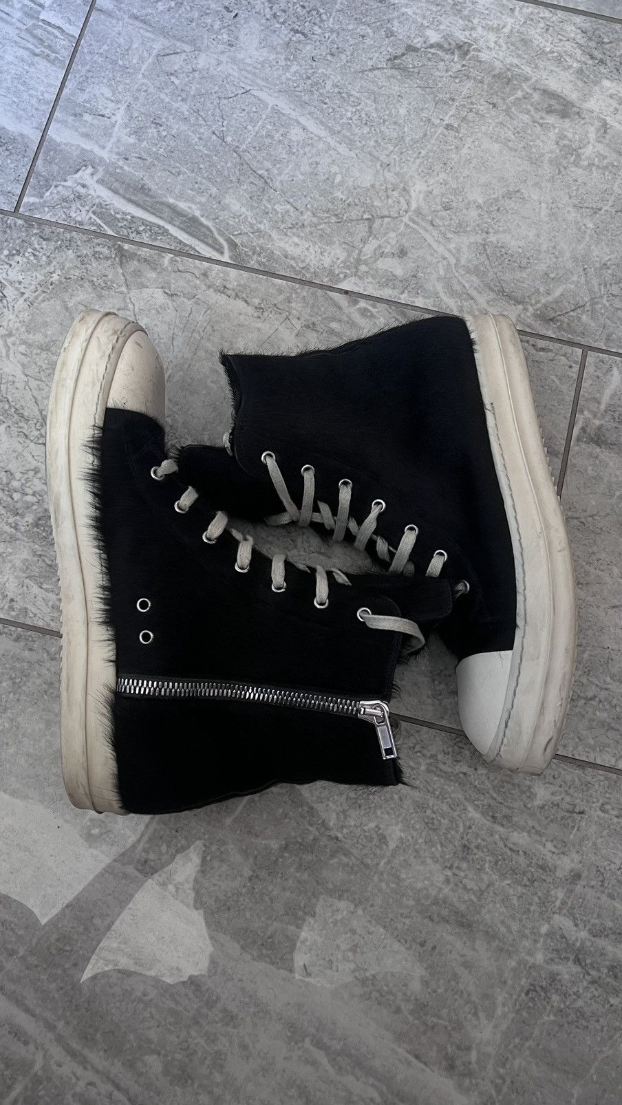 Rick Owens Pony hair high top ramones | Grailed