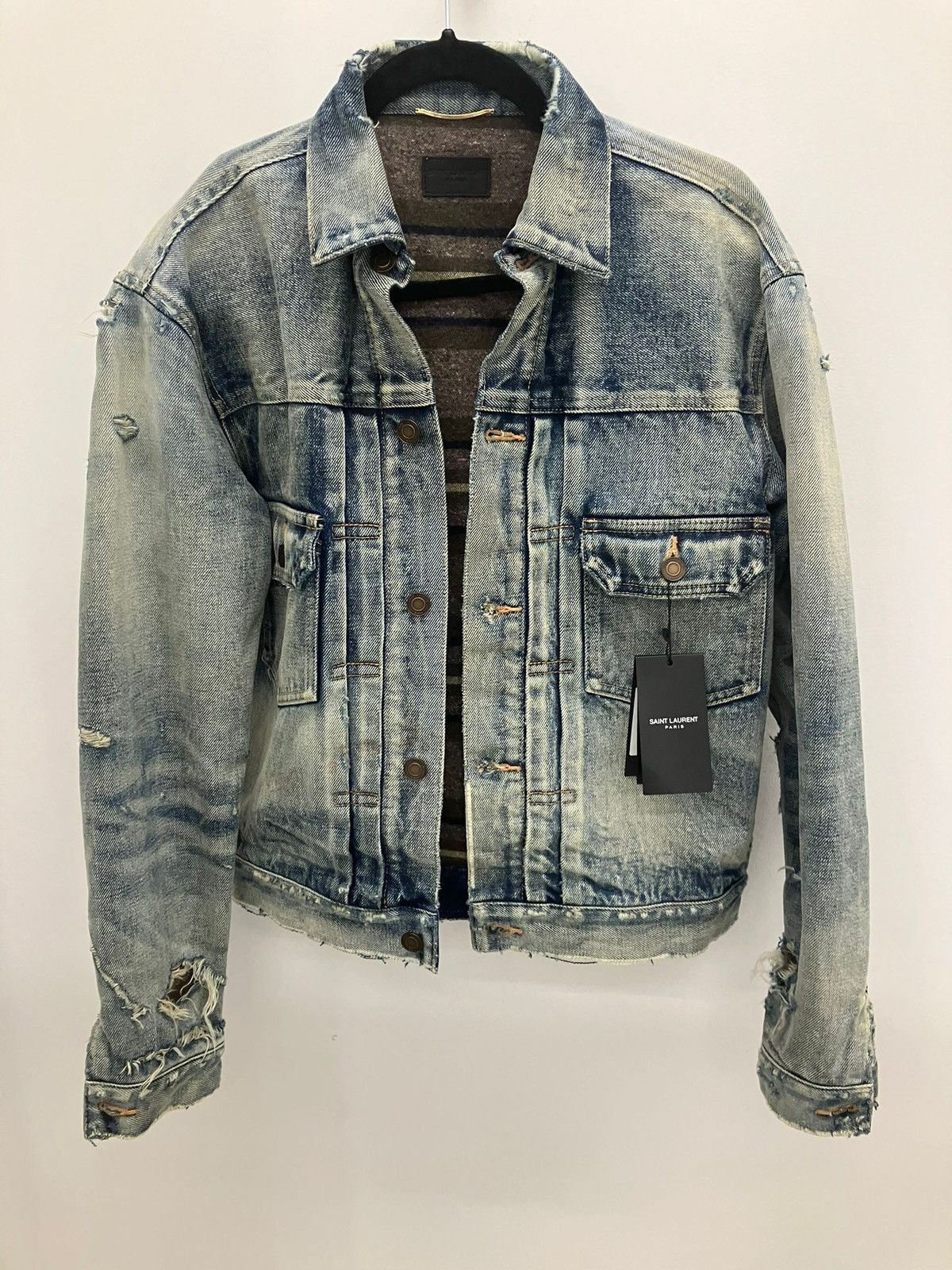 Saint Laurent Paris Wool Destroyed Jacket in '70s Blue Trash Denim ...