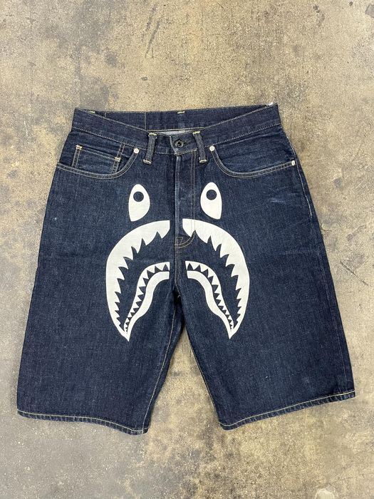 Bape Bape Dark Wash Shark Logo Jorts | Grailed