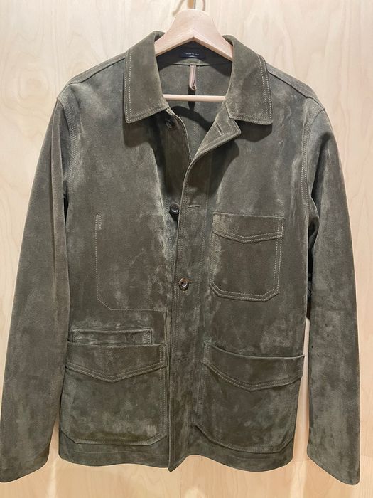 Drakes Olive Heavyweight Suede Five-Pocket Chore Jacket size 40 | Grailed