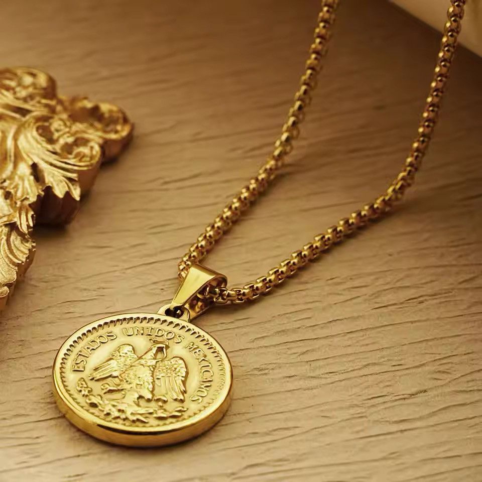 Gold Chain × Jewelry × Streetwear Mexicano Moneda 50 Pesos Pendant ...