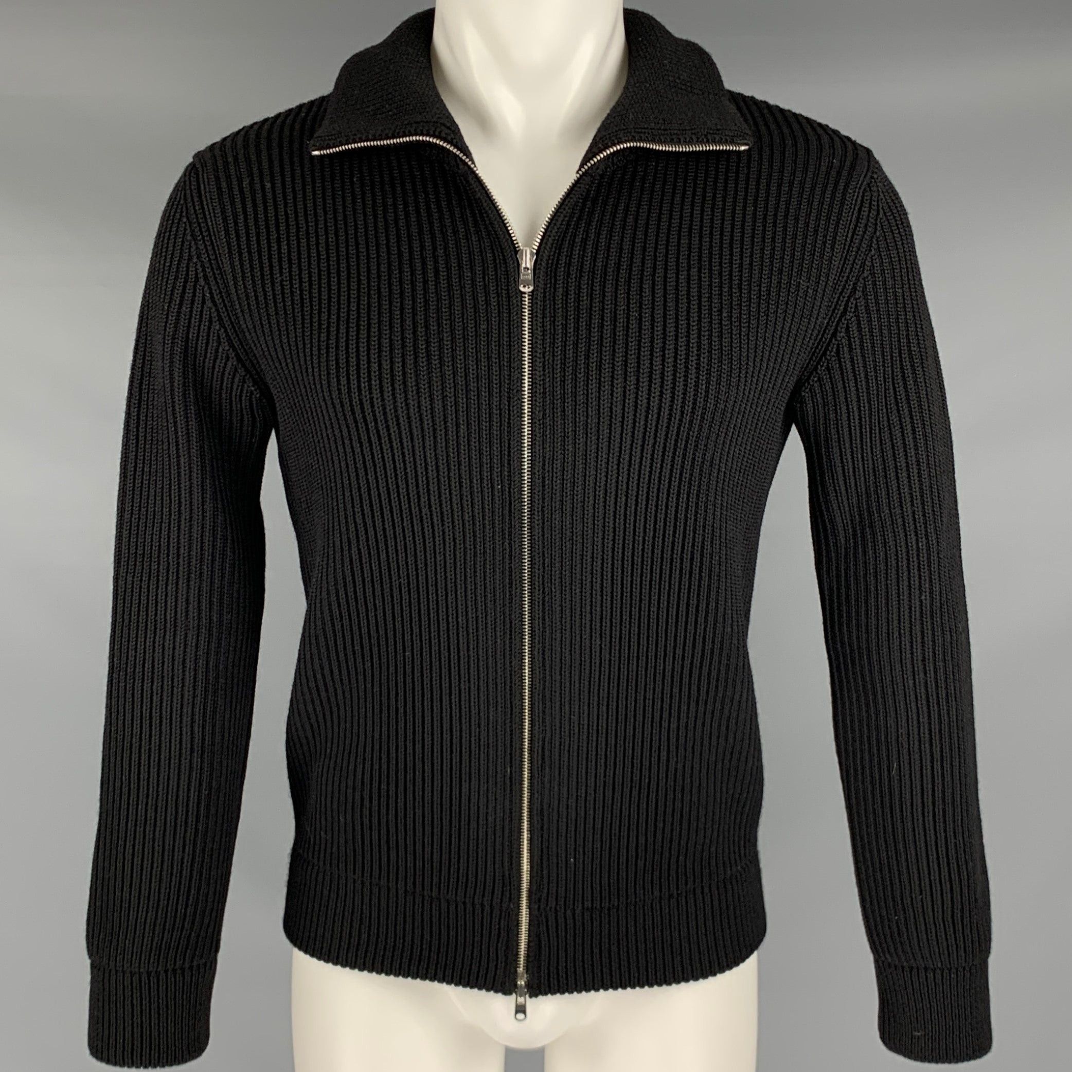 Maison Margiela Black Ribbed Knit Wool Zip Up Cardigan | Grailed