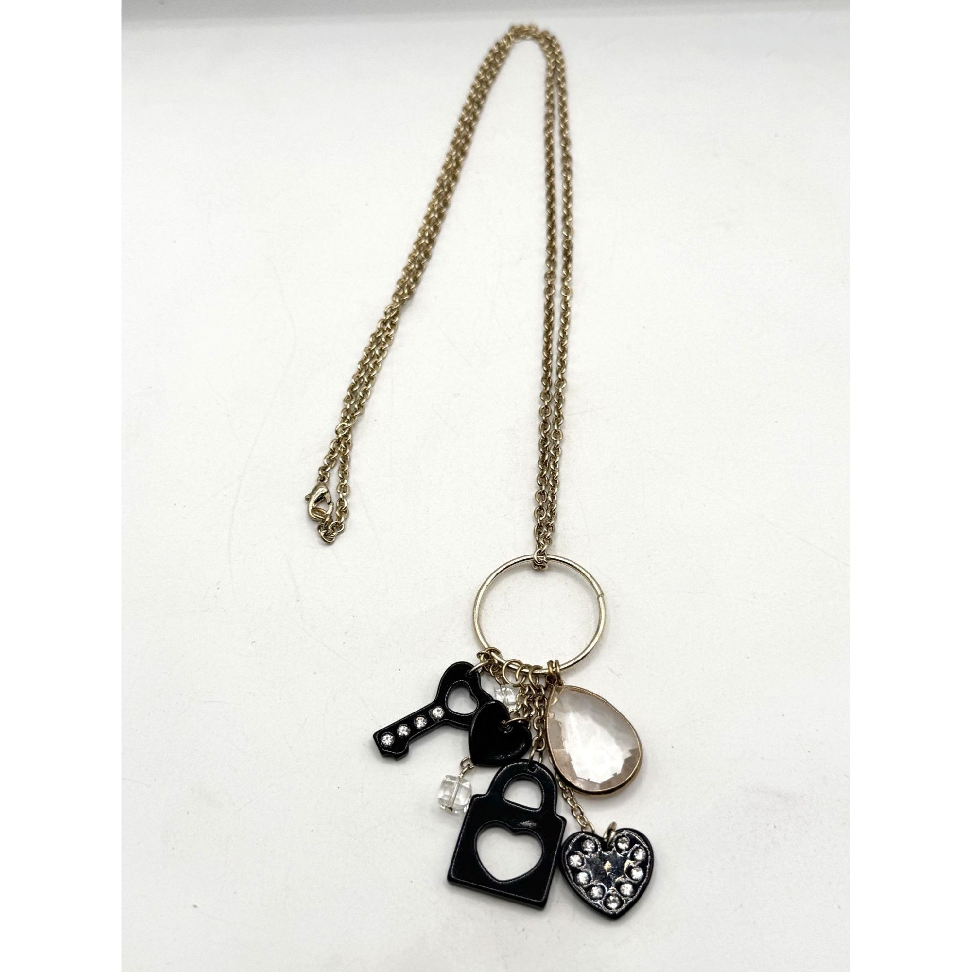 Other Black key heart love rhinestone lucite ring pendant charm ne ...