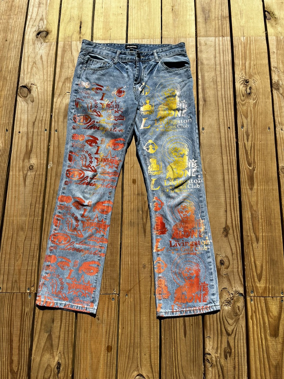 1 Of 1 × Custom × Streetwear Custom Crazy Sample Print Jeans | Grailed