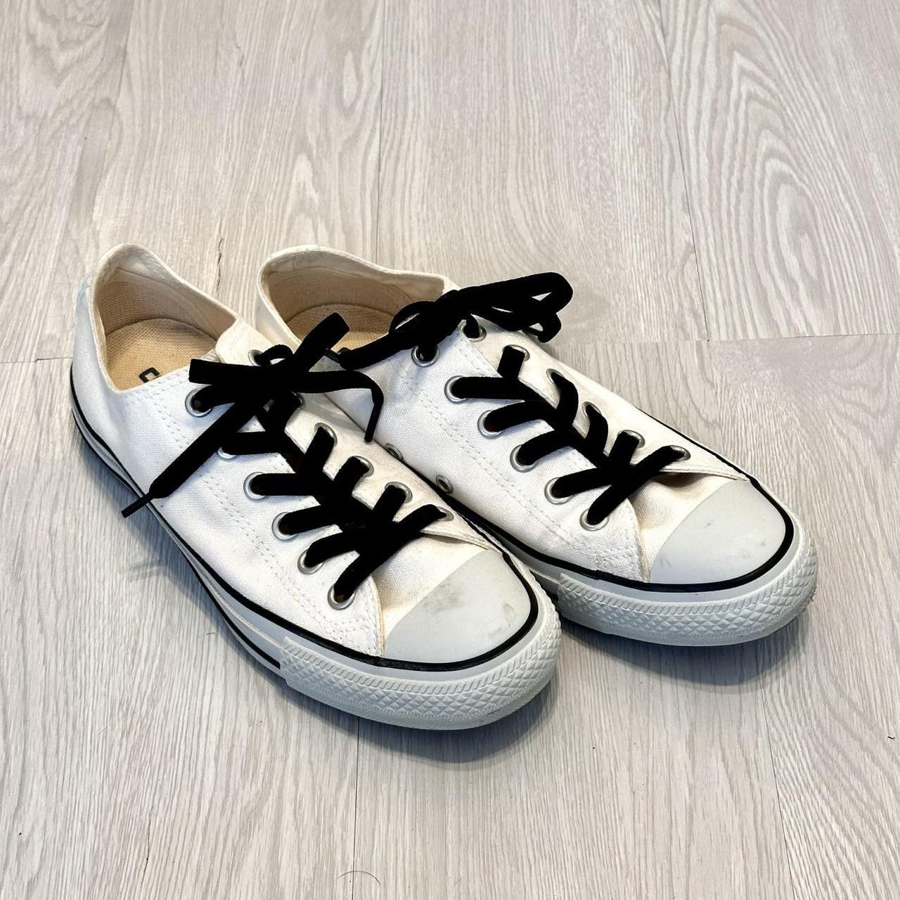 Converse WHITE CONVERSE WITH BLACK RIBBON | Grailed