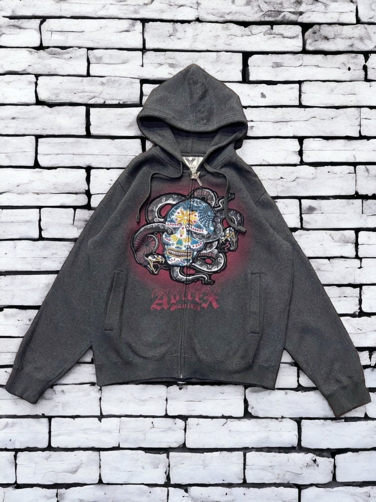 Affliction × Avirex × Ed Hardy Vintage Avirex Skull Snake Patched Zip ...