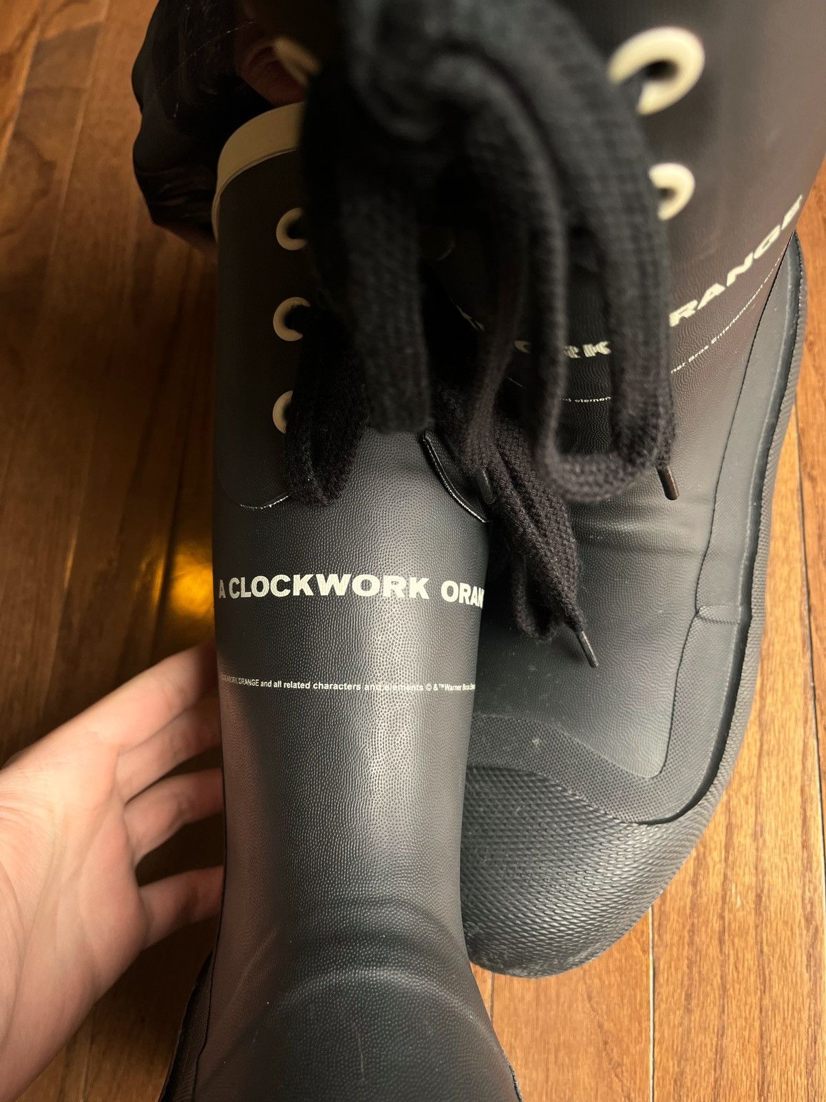 Undercover RUNWAY 🦇 A Clockwork Orange rain boots with knee covers FW19 ...