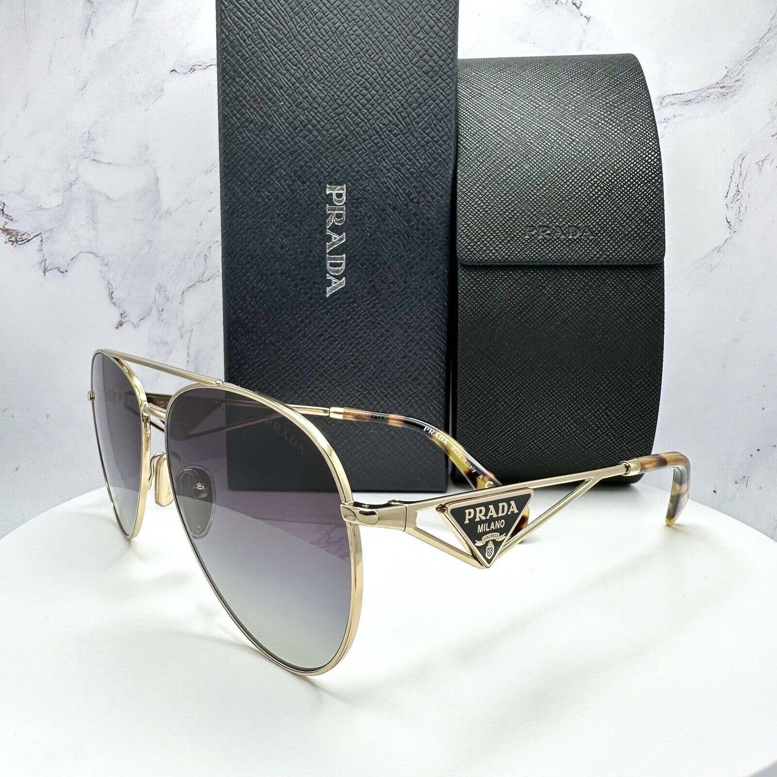 Prada PRADA Sunglasses Aviator Pilot Gold Black Triangle Logo | Grailed