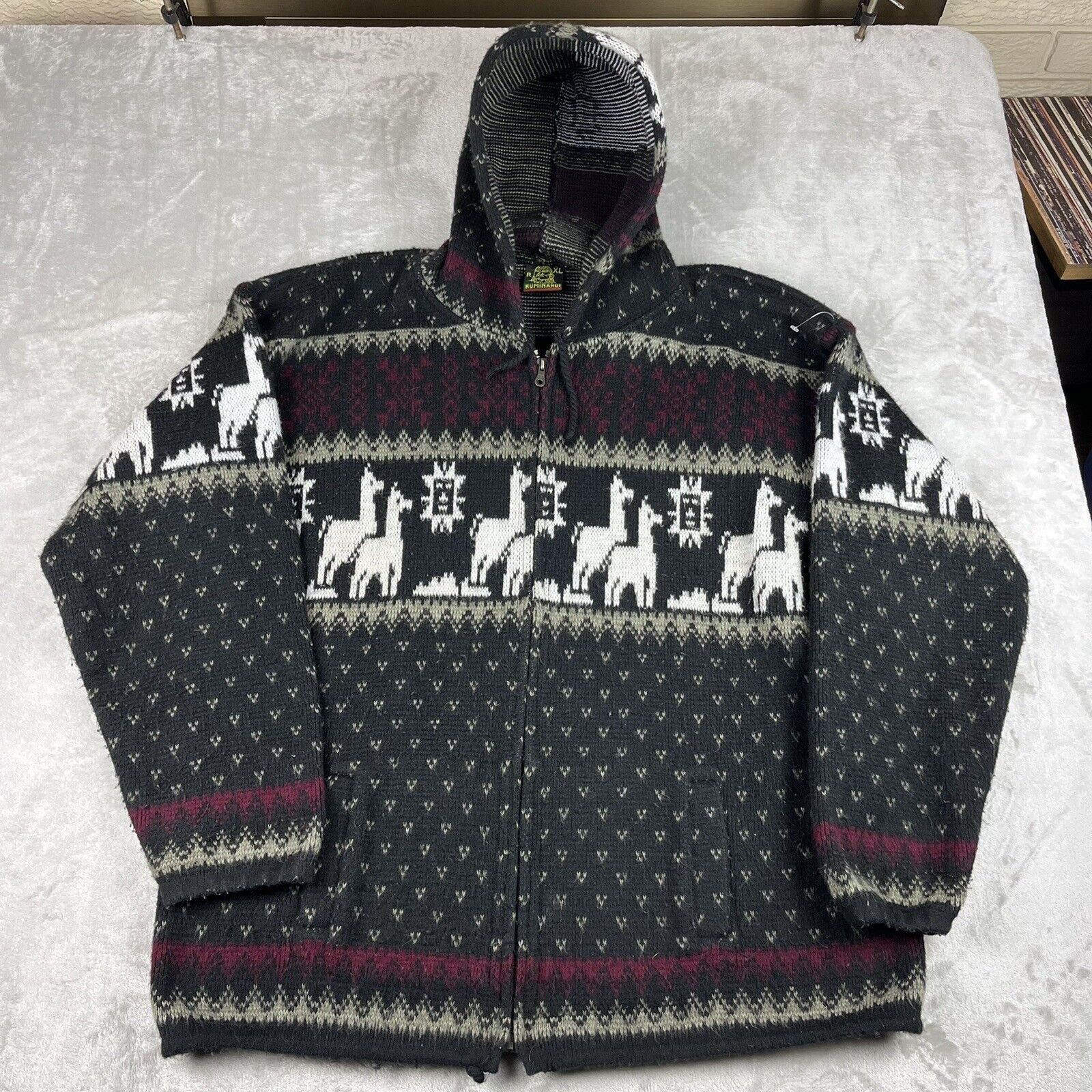 Vintage Tejidos Ruminahui Wool Sweater Hoodie Mens XL Llama Alpaca Fair ...