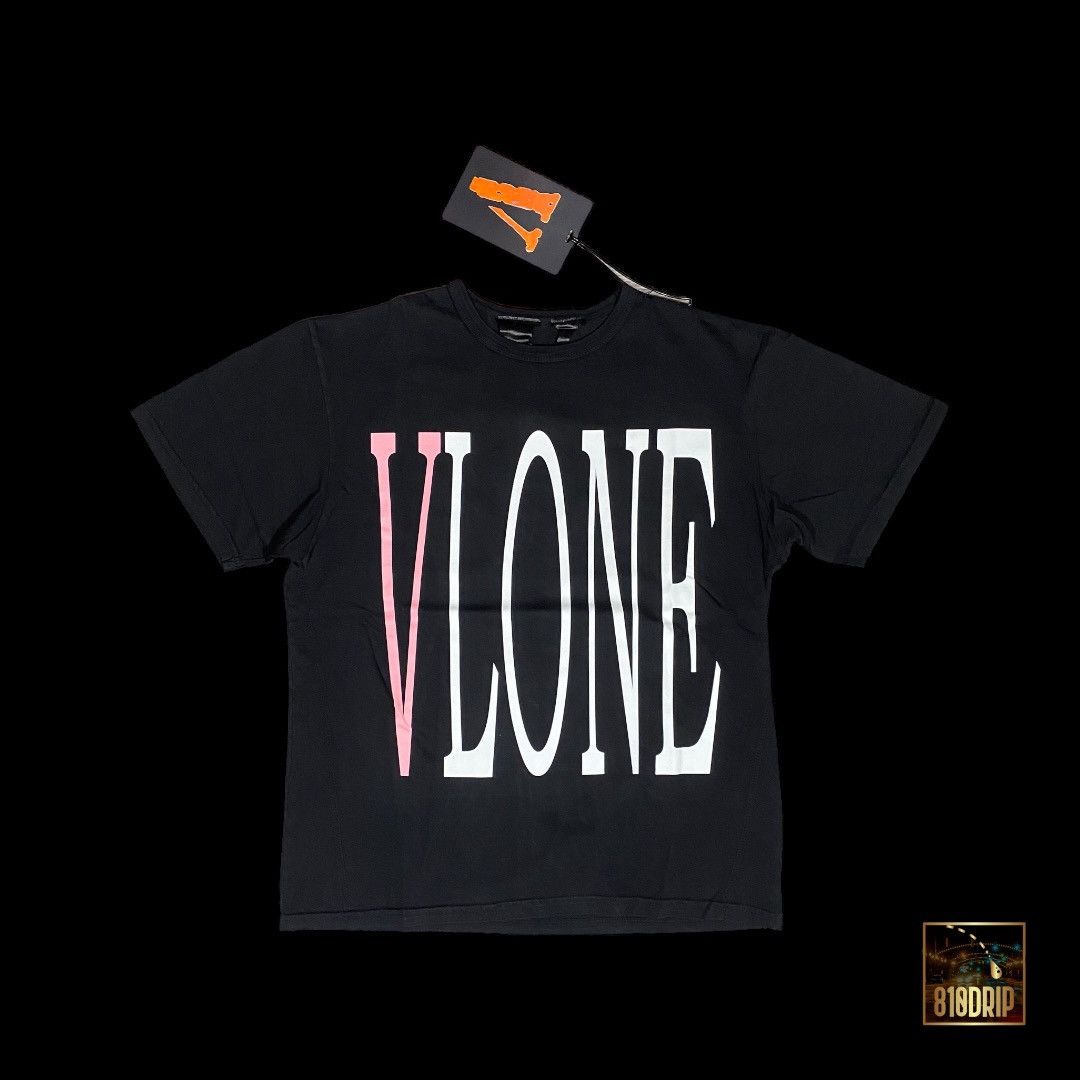 Vlone Vlone Pink Staple Tee Black (M) | Grailed