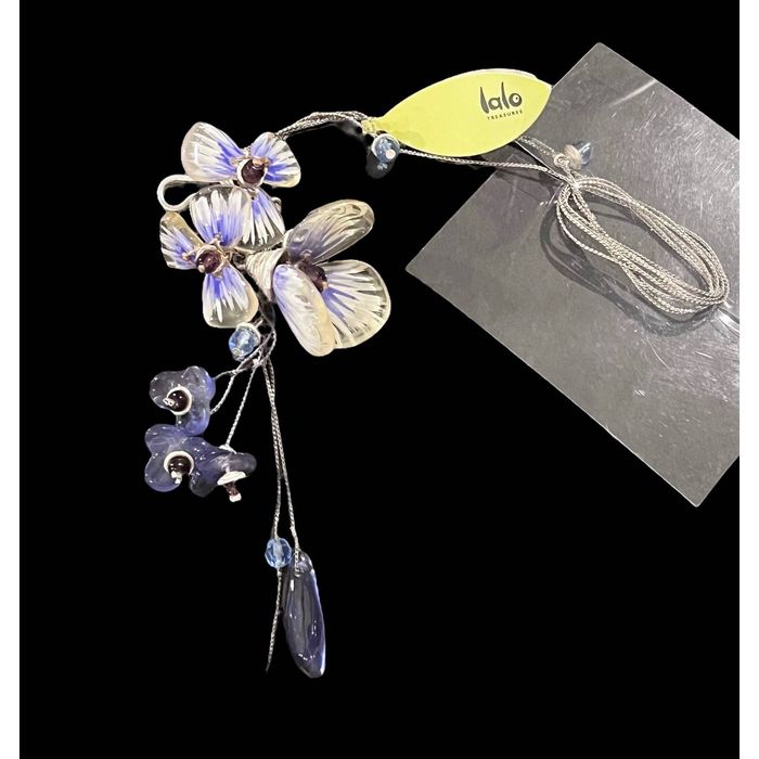 Vintage Lalo FLOWERS NECKLACE Purple Resin Violets Silver Chain Y2k ...