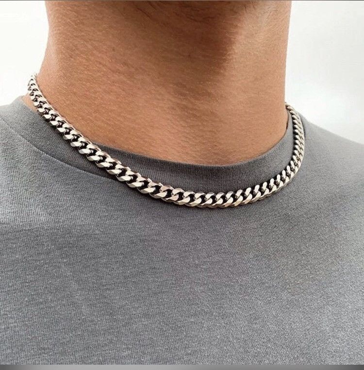 Chain × Cuban Link Chain × Streetwear Silver Color 8MM Width + 50 cm ...