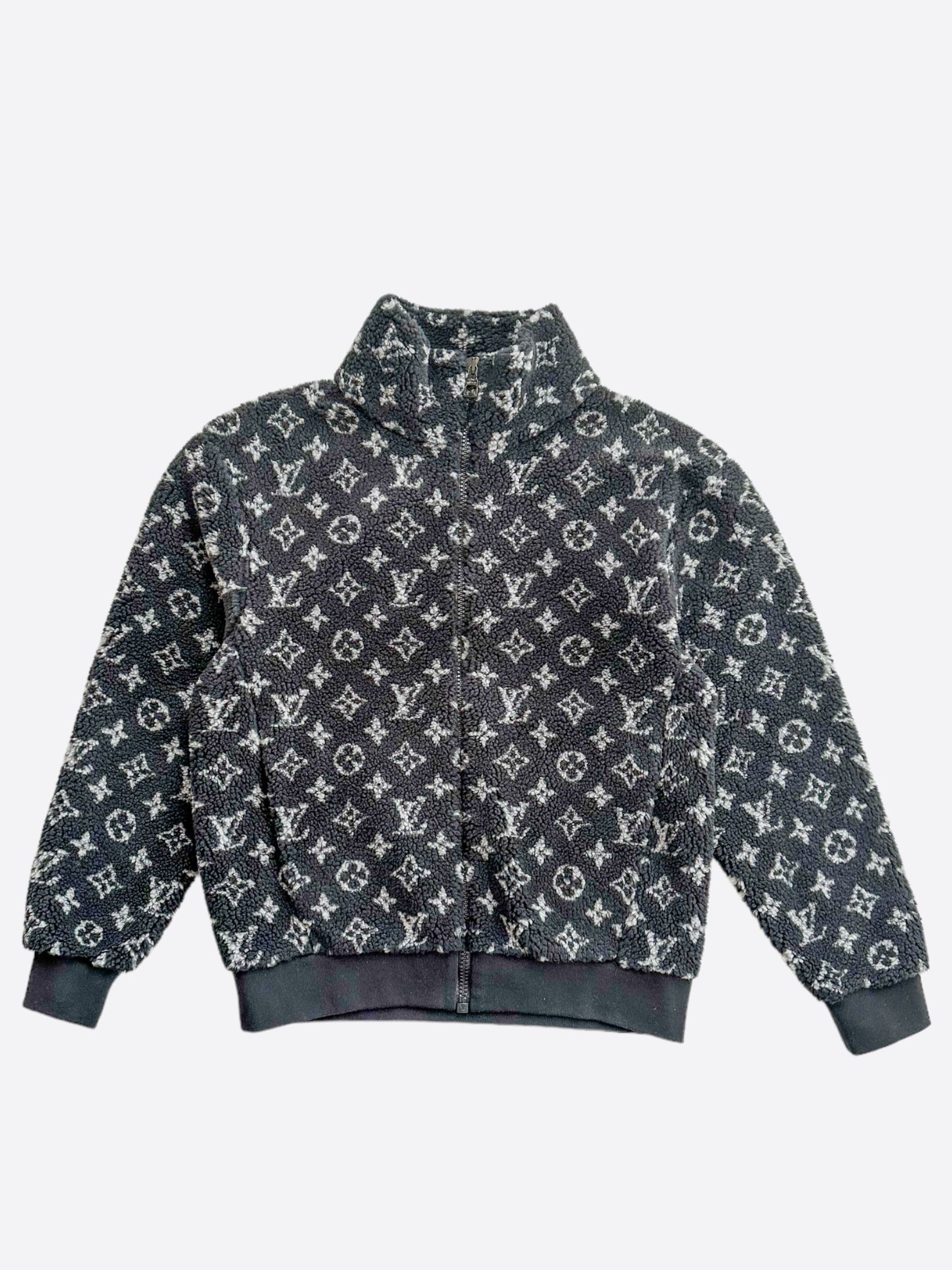 Louis Vuitton Louis Vuitton Black & Grey Monogram Fleece Zip Up Jacket ...