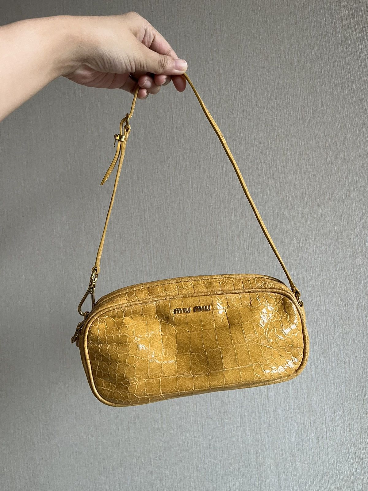 Miu Miu Miu miu mustard yellow crocodile effect leather bag | Grailed