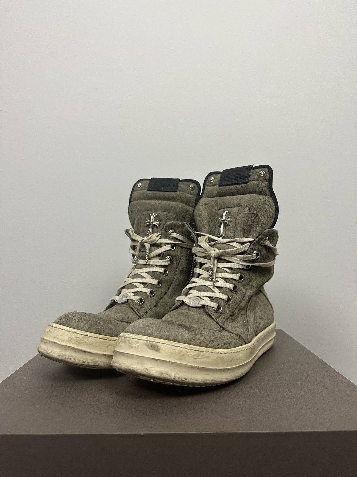 Rick Owens Chrome Hearts Reverse Leather Geobaskets | Grailed
