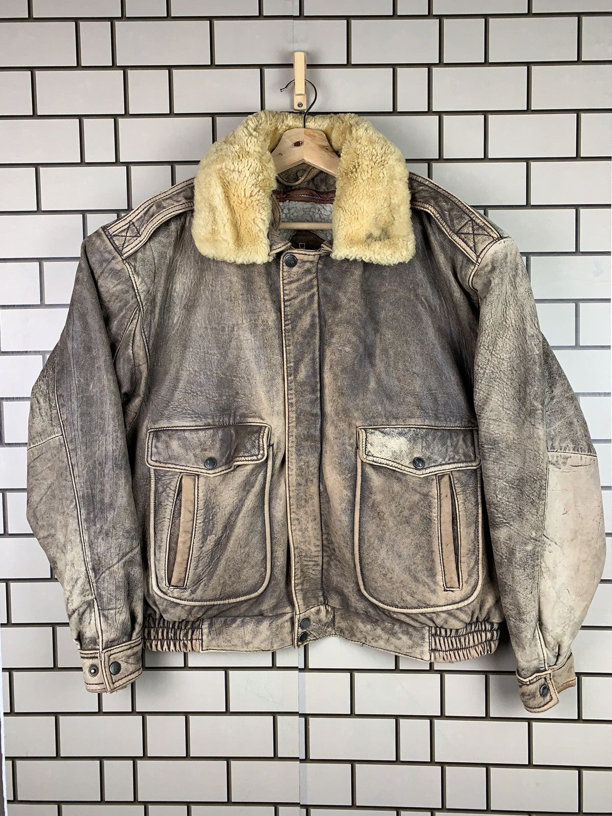 14th Addiction × Leather Jacket × Vintage Vintage 90s Make Sherpa ...