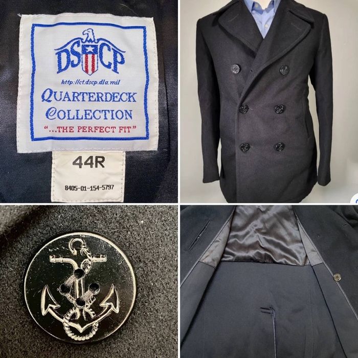 Usn US Navy DSCP Quarterdeck Wool $200 Black Naval Pea Coat 44R | Grailed