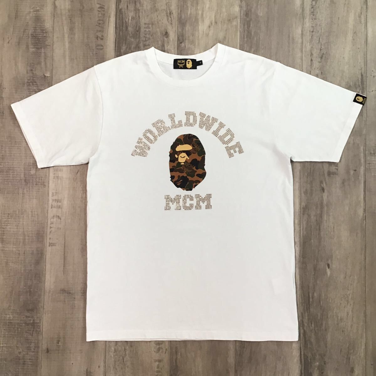 Bape × MCM BAPE × MCM Rhinestone College Logo T-shirt a bathing ape ...