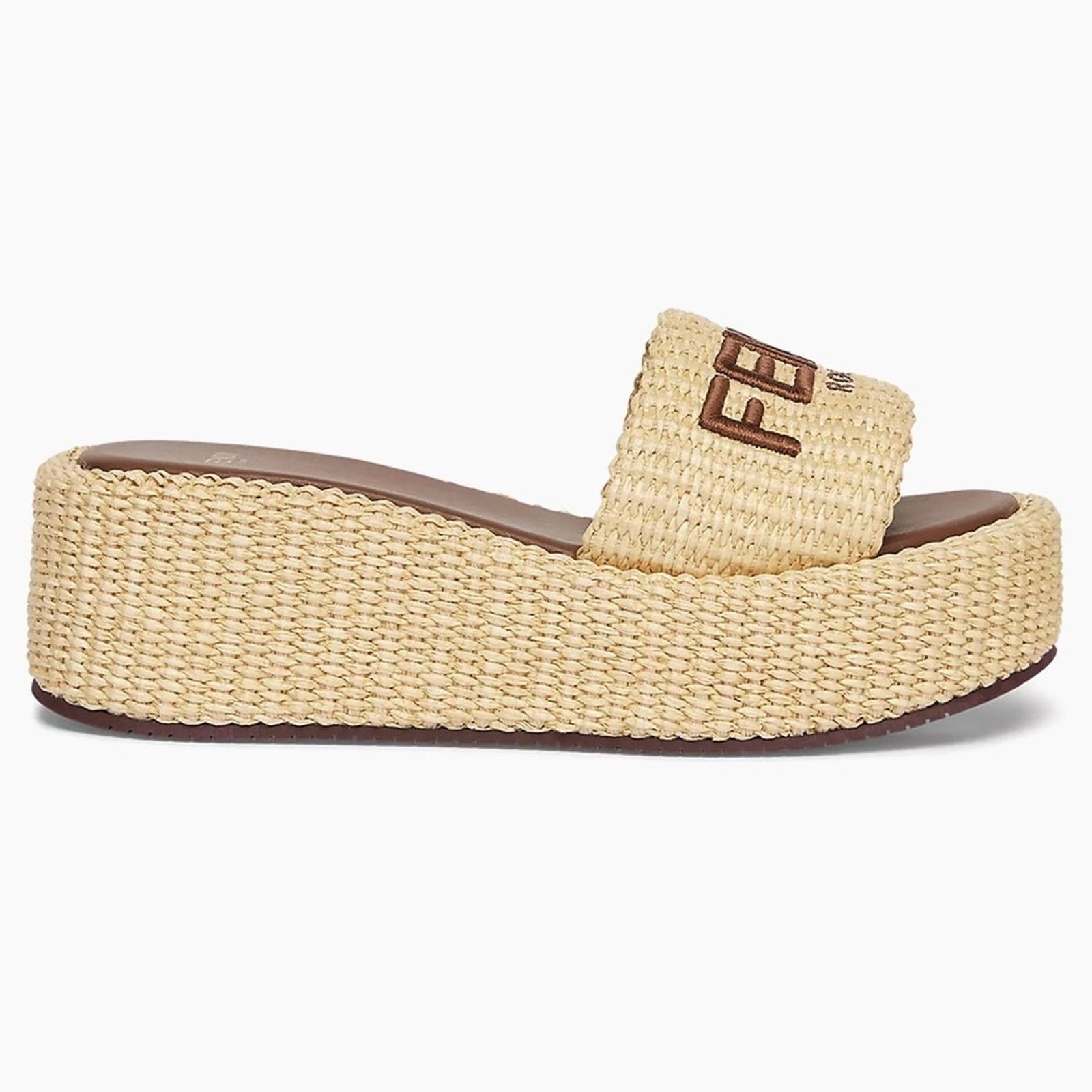 Fendi FENDI Sunshine logo raffia platform slides sandals | Grailed
