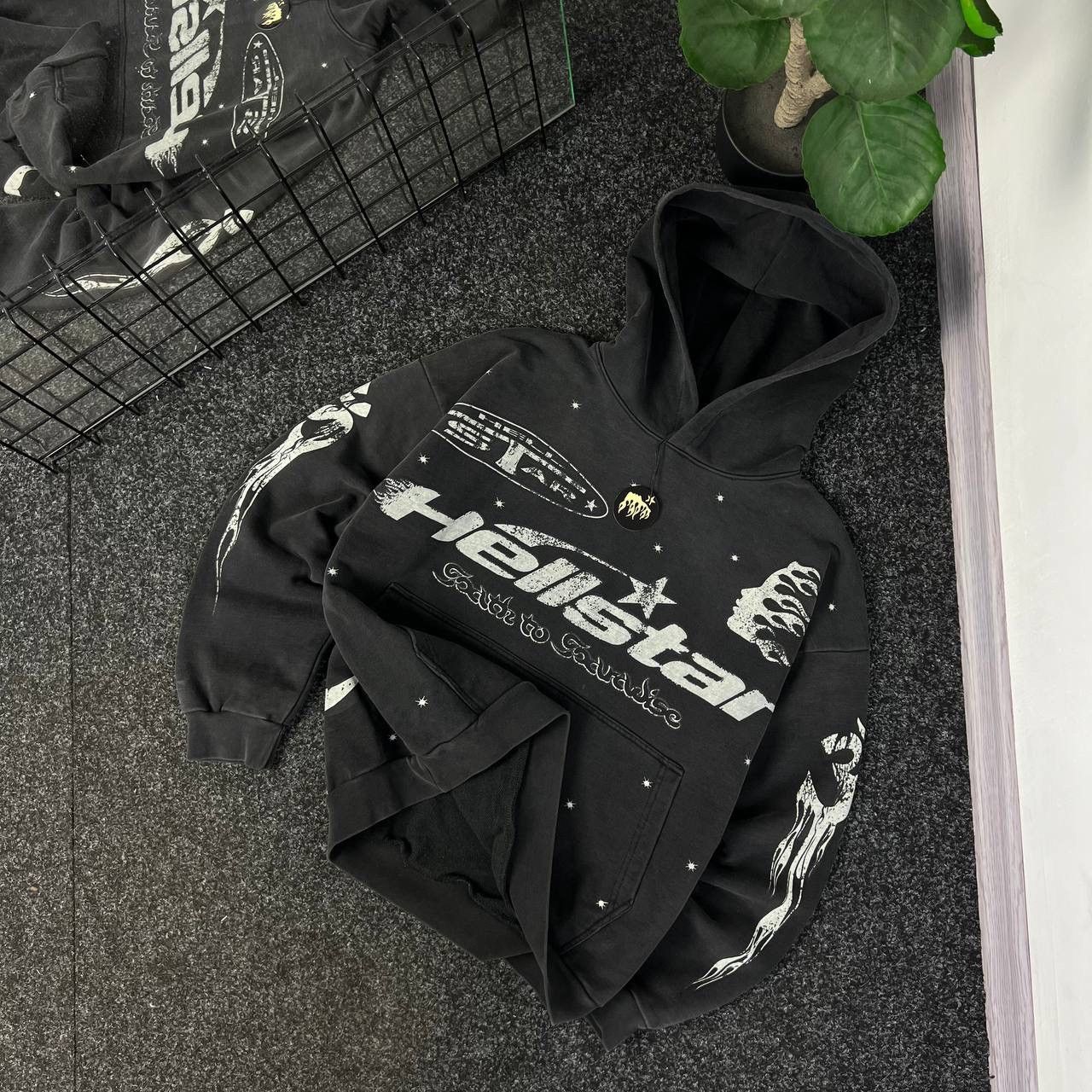 HELLSTAR Hellstar Racer Space Grey Hoodie Baggy Boxy Fit Full Print ...