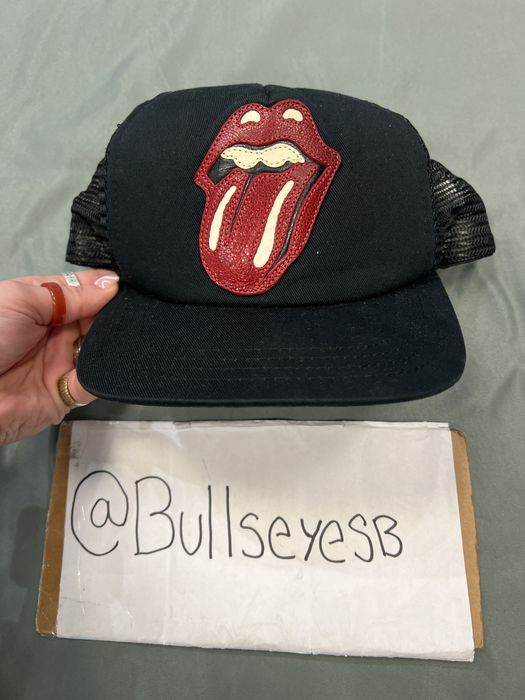 Chrome Hearts Chrome Hearts Rolling Stones Red Leather Patch Trucker Hat | Grailed