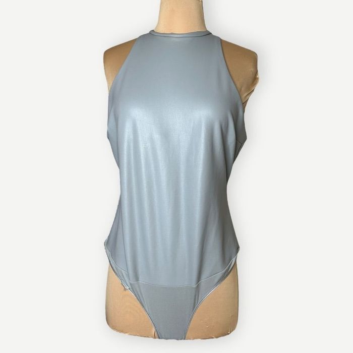 SKIMS NWT Skims Faux Leather High Neck Bodysuit Carbon Gray XL NEW ...