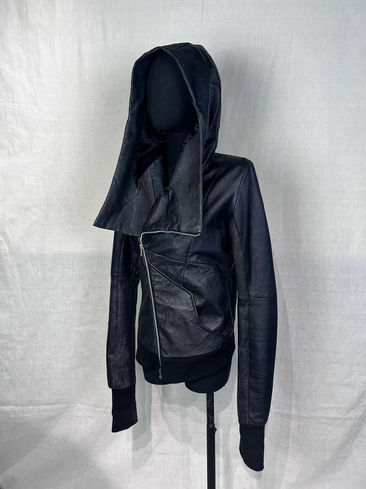 Ekam EKAM Hooded lapel leather jacket | Grailed