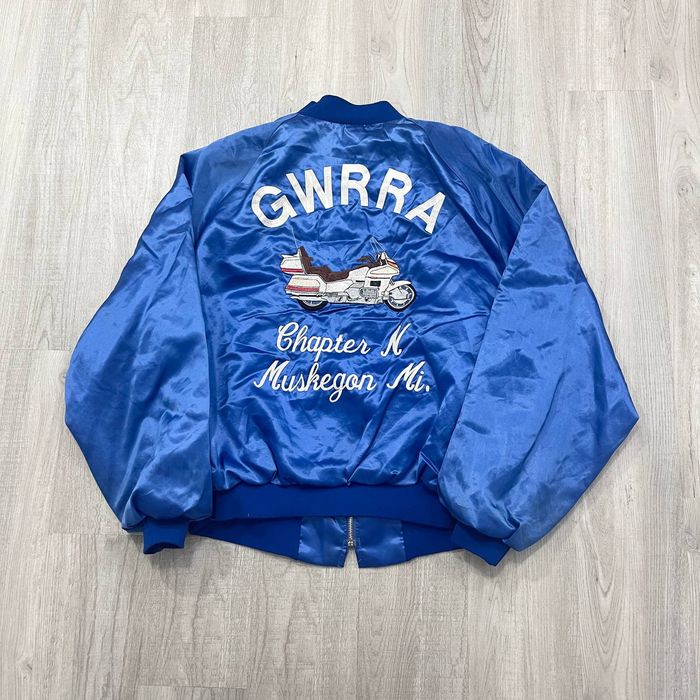 Vintage VINTAGE 90s Motorcycle Biker Gang Bomber Satin Jacket | Grailed