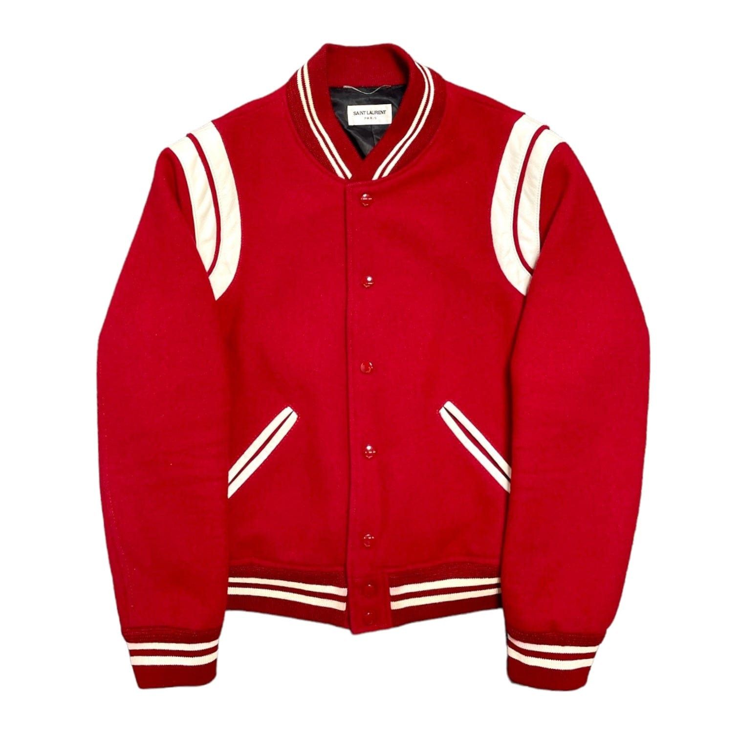 Yves Saint Laurent Teddy Varsity Jacket Burgundy White | Grailed
