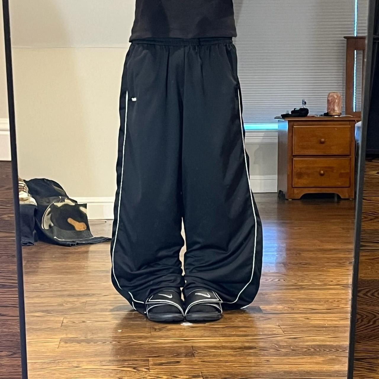 Jnco × Reebok × Streetwear 2000s baggy wide leg black reebok striped ...