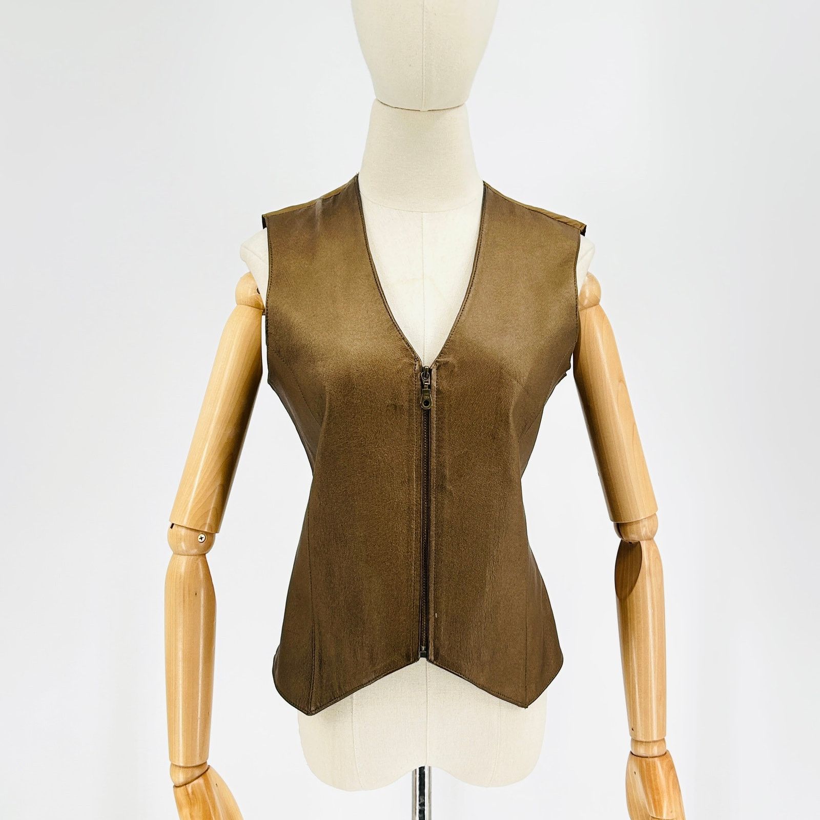 Vintage 90s Metallic Bronze Copper Brown LEATHER Zip Front Vest | Grailed