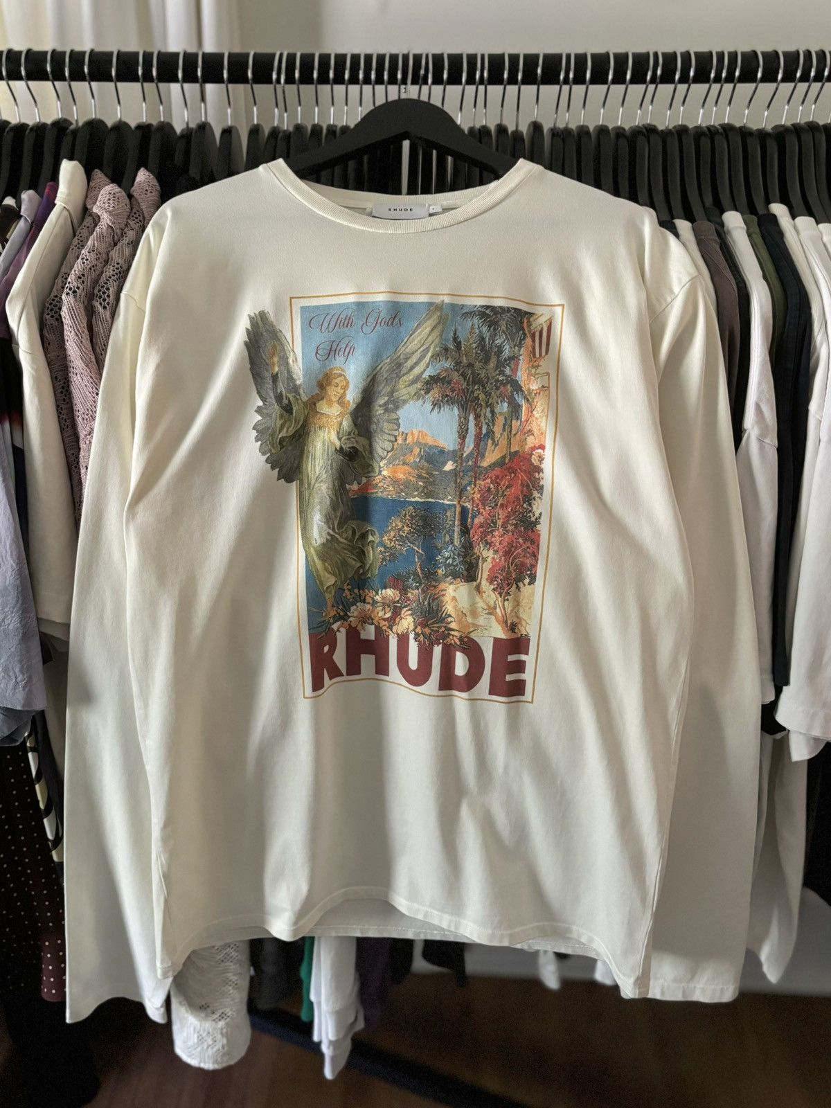 Rhude “WITH GODS HELP” LOGO TEE | Grailed