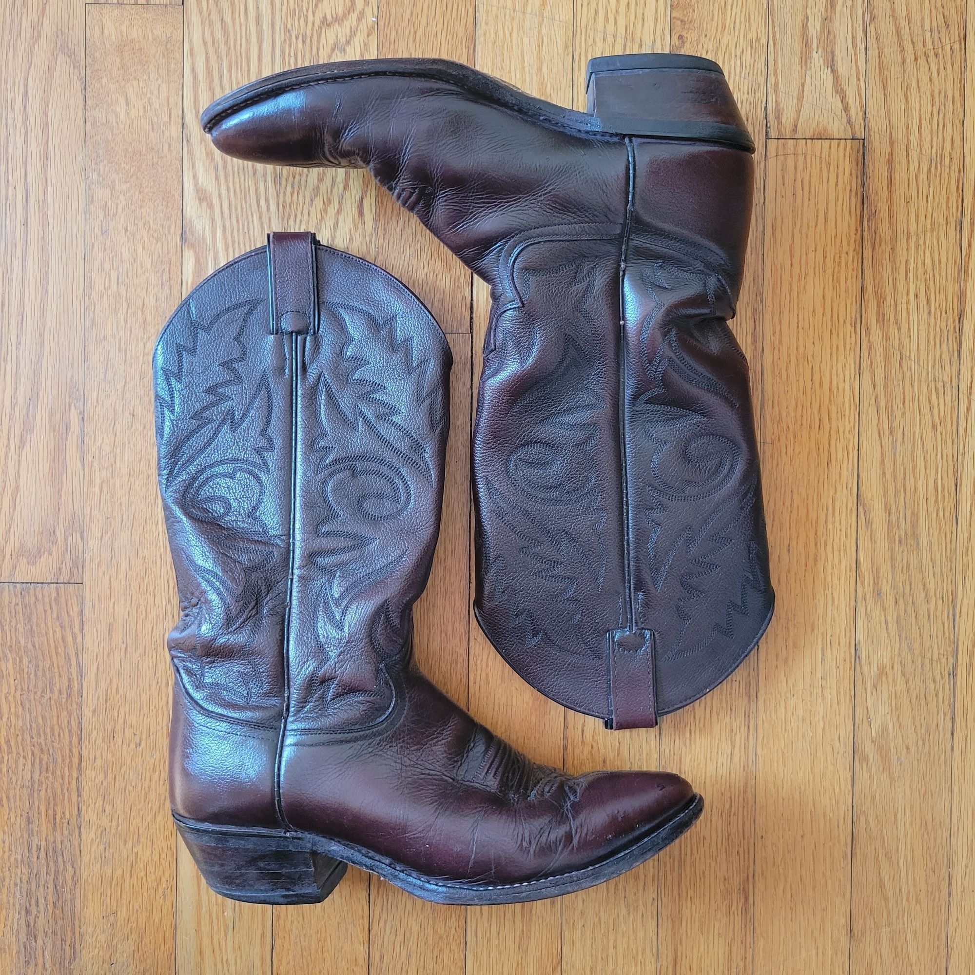 Justin Vintage Justin Cowboy Boots 9.5D Leather Western Boho Oxbloo ...