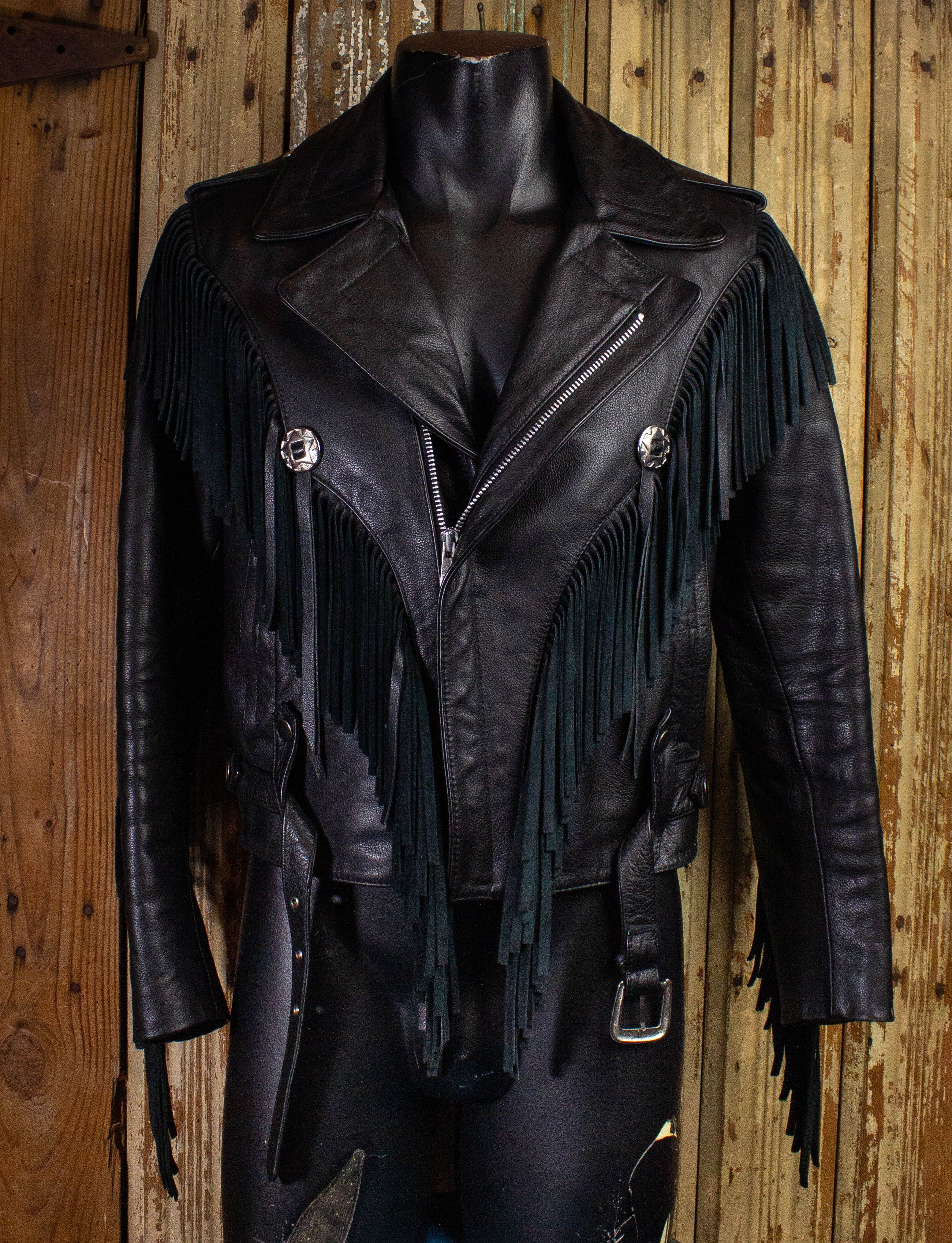 Vintage Vintage Open Road Fringe and Concho Leather Biker Jacket | Grailed