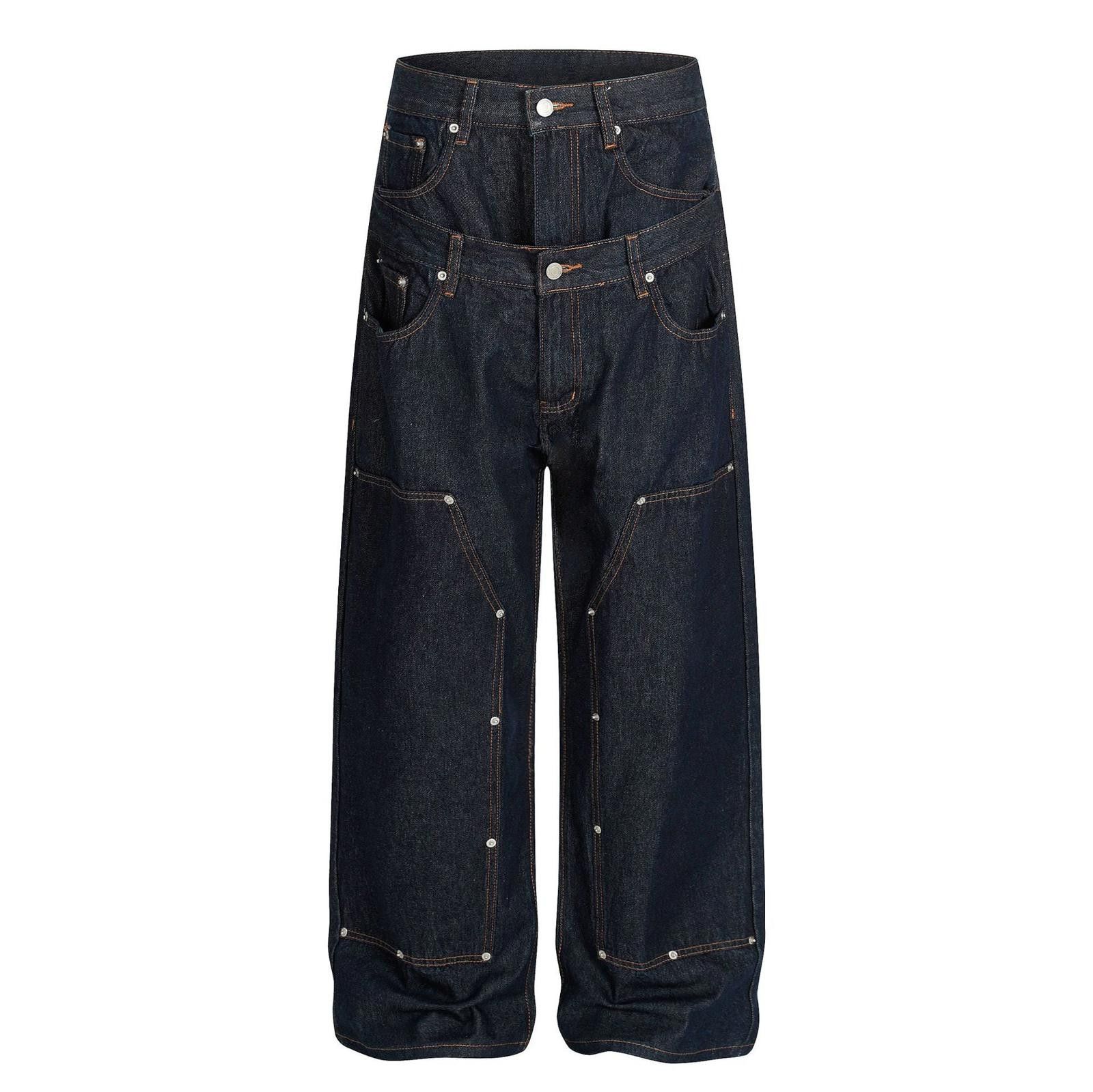Vintage Double Waist Wide Leg Raw Denim Jeans | Grailed