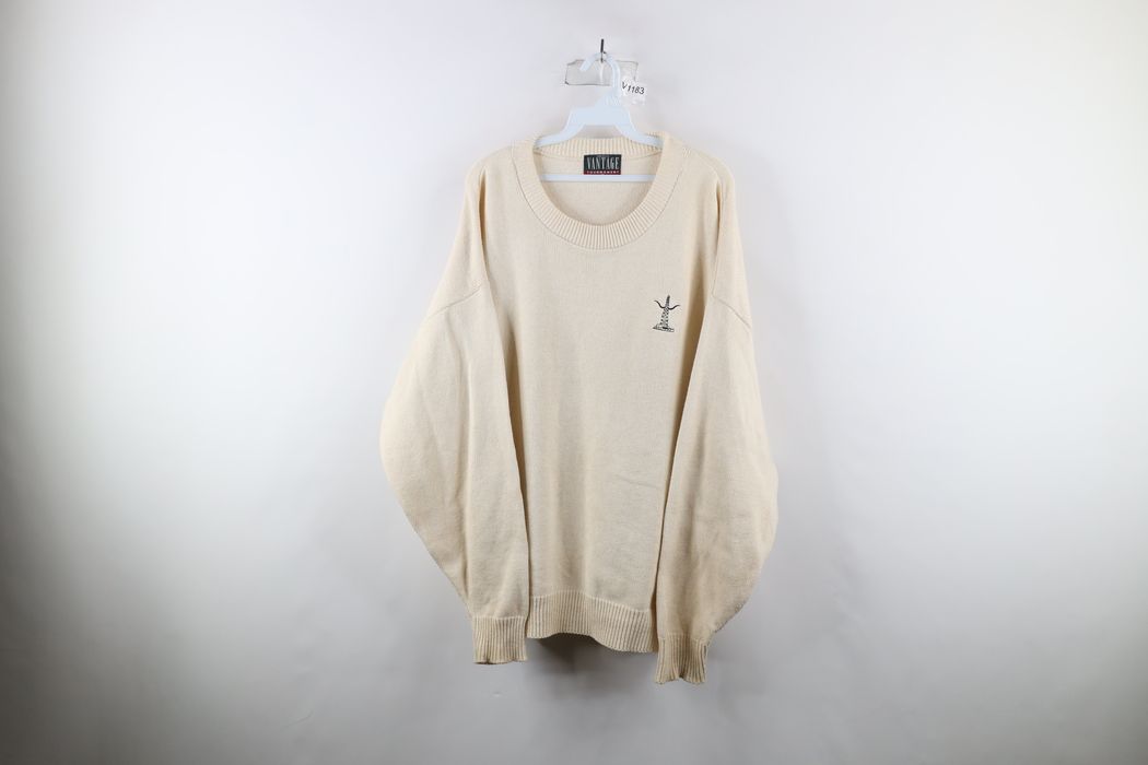 Vintage Vintage 90s Oil Drill Knit Crewneck Sweater Beige USA Cotton ...