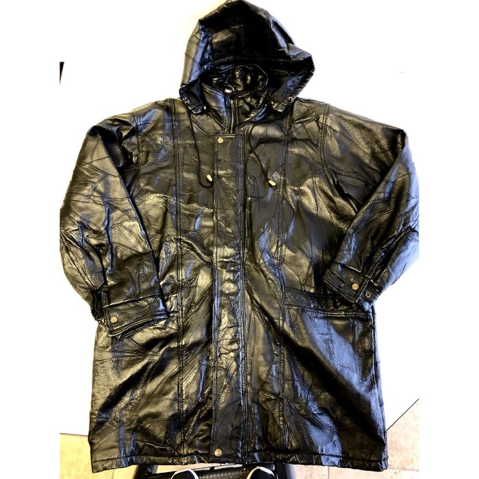 Unkwn 80's PATCHWORK Leather HOODED Coat GANGSTER Biggie Jacket 2X ...