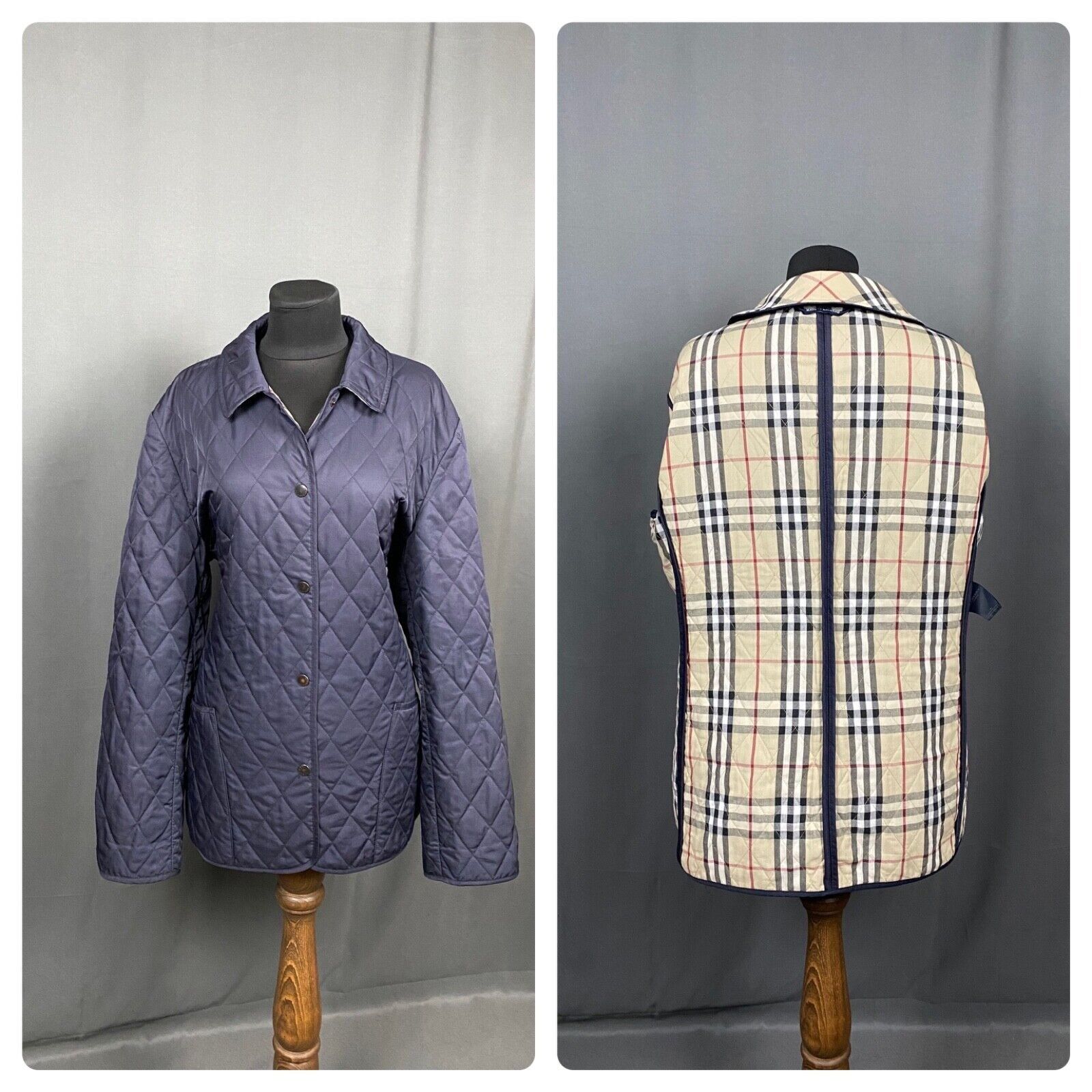 Burberry Burberry Nova Check Lining Women's Blue Quilted Jacket Size ...